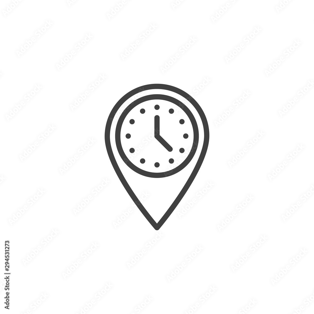 Meeting point line icon. Map marker with clock linear style sign for ...