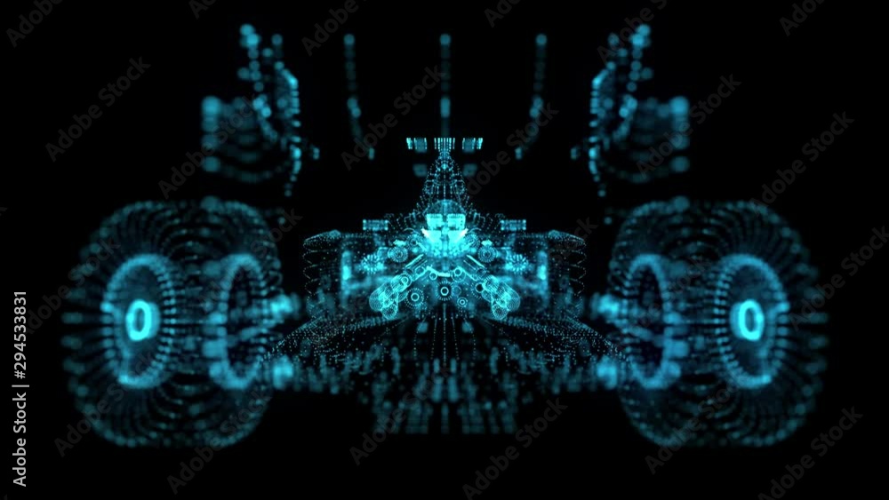 Formula one. Glow points, line and mesh formation of 3d Model Formula ...