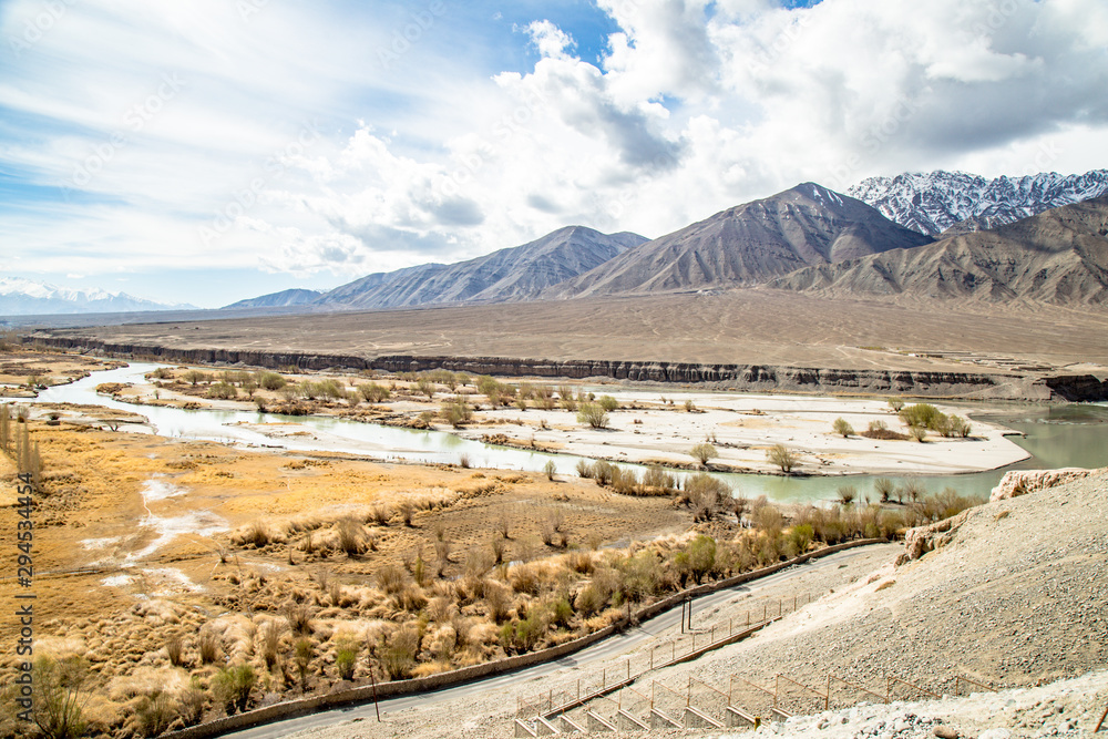 Indus valley is the largest valley of Ladak, Lah, India. River and ...
