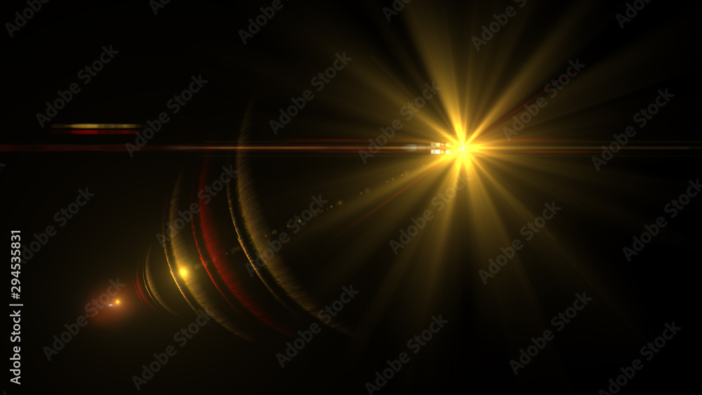 Lens flare light over black background. Easy to add overlay or screen ...