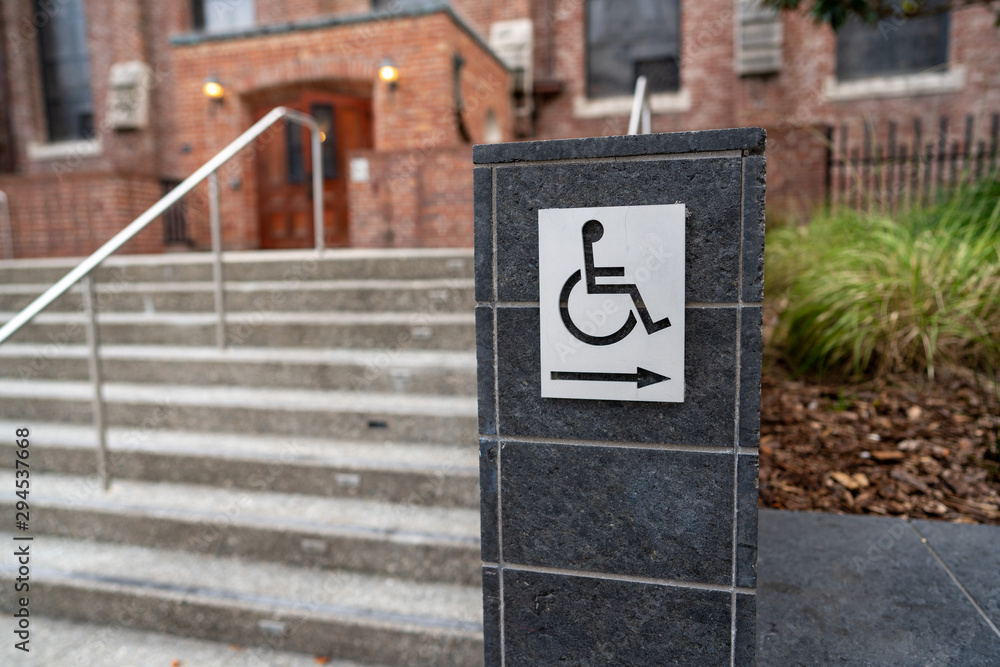 Wheelchair handicap disabled leading around set of stairs for abled ...