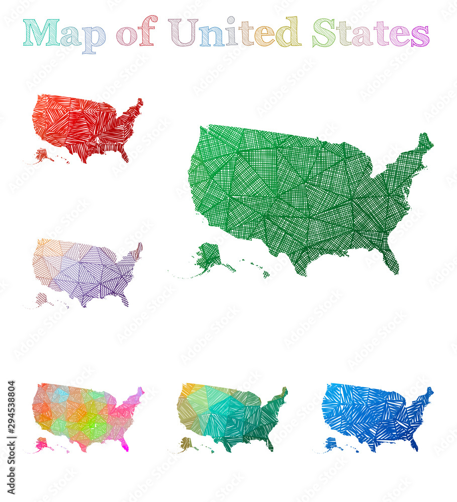 Hand-drawn map of USA. Colorful country shape. Sketchy USA maps ...