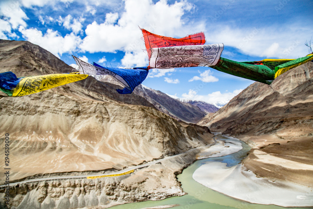Tibet Prayer flag in Indus valley,Lah, India. Indus Valley is the ...