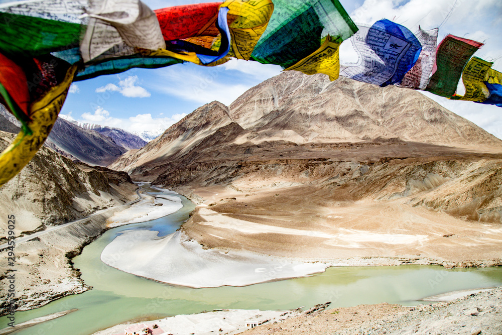 Tibet Prayer flag in Indus valley,Lah, India. Indus Valley is the ...