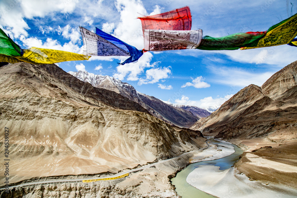 Tibet Prayer flag in Indus valley,Lah, India. Indus Valley is the ...