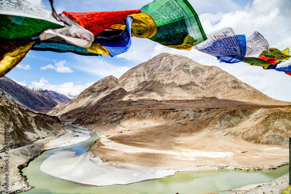 Tibet Prayer flag in Indus valley,Lah, India. Indus Valley is the ...