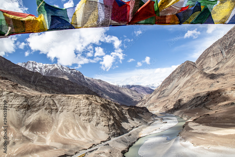 Tibet Prayer flag in Indus valley,Lah, India. Indus Valley is the ...