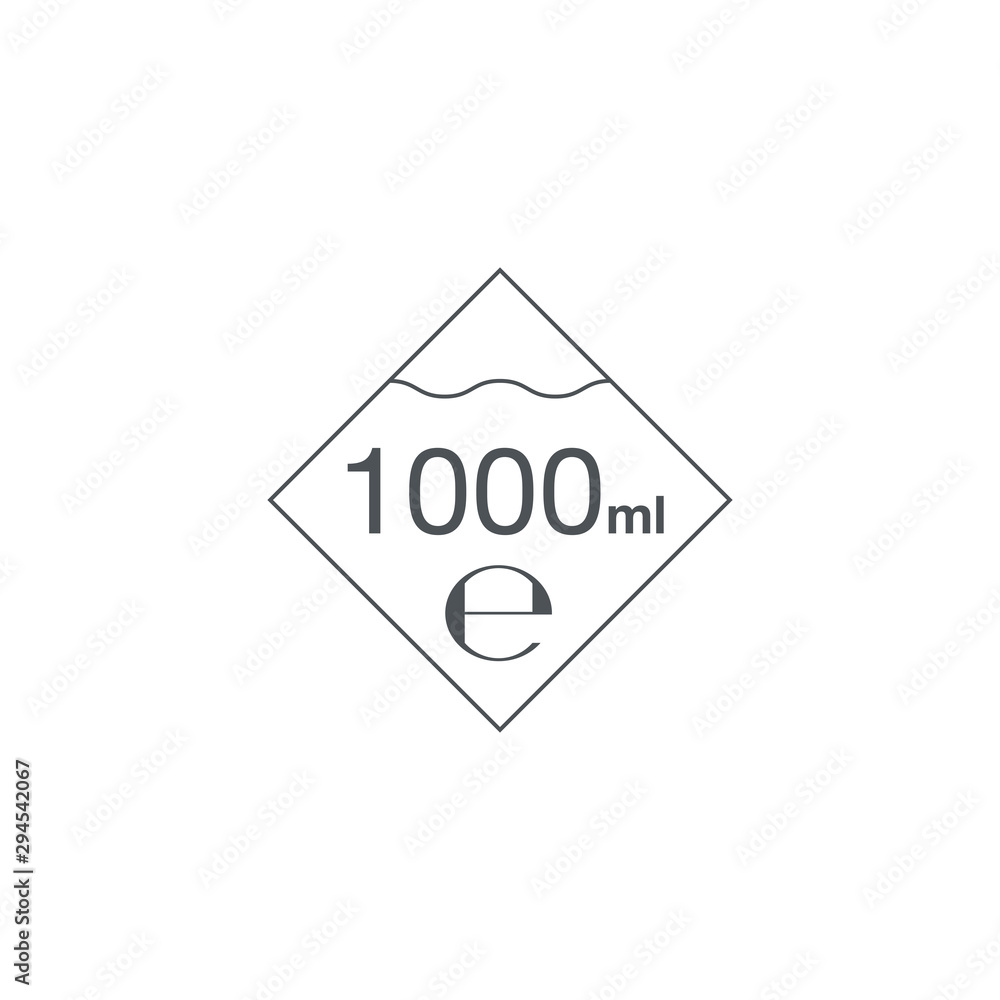 1 Liter l sign l-mark estimated volumes 1000 milliliters ml Vector ...
