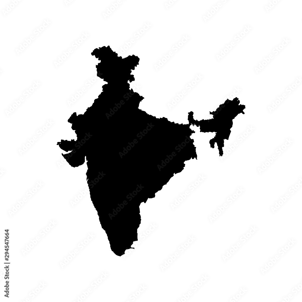 India map vector, isolated on white background. Black map template ...