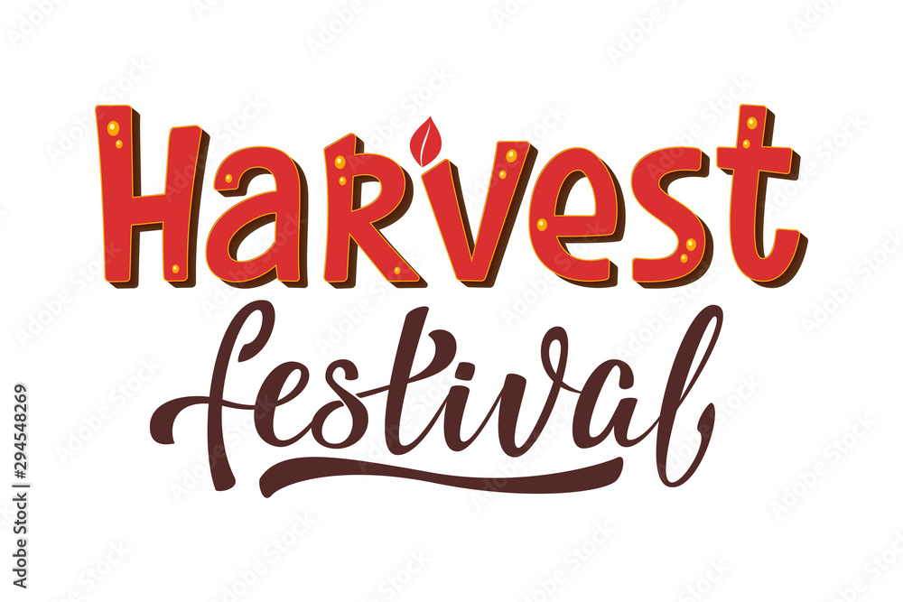 Hand lettering autumn lettering Harvest Festival. Harvest fest bright ...