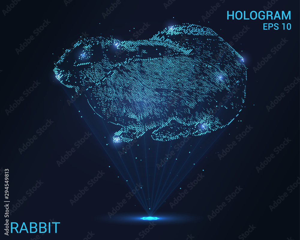 Hologram rabbit. Holographic projection of a rabbit. Flickering energy ...