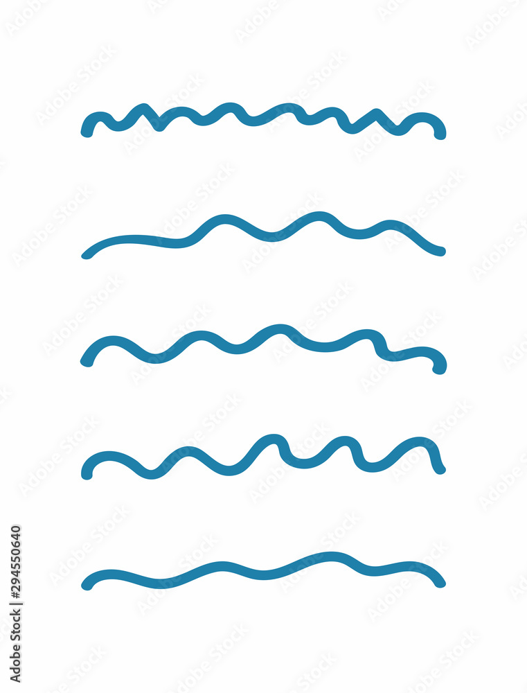 Set of wavy lines drawn by hand. Doodle, sketch. Vector illustration ...