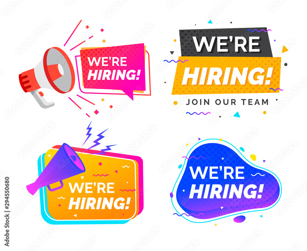 Vacancy job offer isolated vector signs set. We're Hiring, Announcement ...