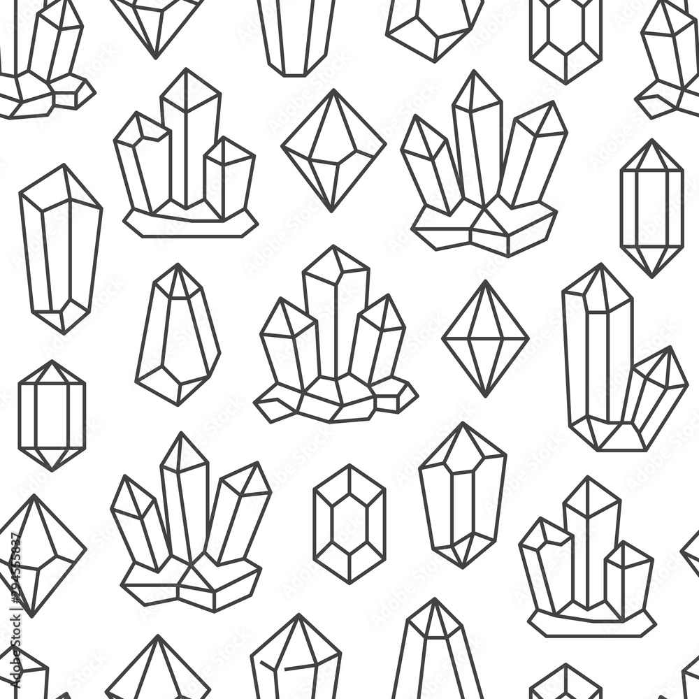 Crystal seamless pattern with line gemstone icons. Geometric mineral on ...