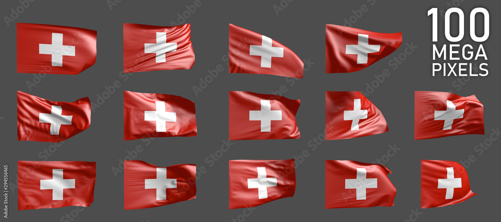 Switzerland flag isolated - various realistic renders of the waving ...