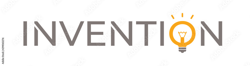 invention logo. invention word and orange light bulb symbol Stock ...