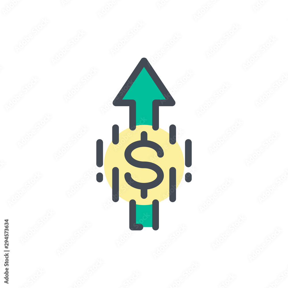 Dollar price increase color line icon. Green up arrow with dollar ...