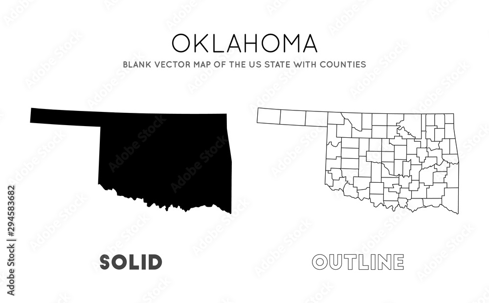 Oklahoma map. Blank vector map of the Us State with counties. Borders ...