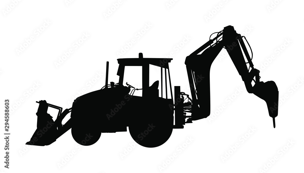 Big bulldozer loader vector silhouette isolated on white background ...