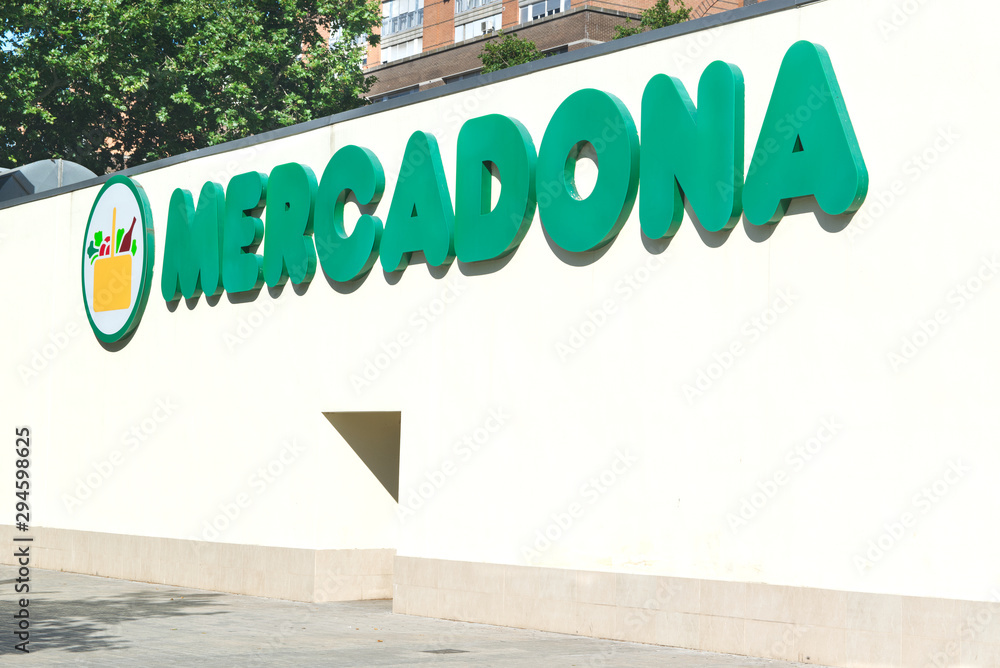 BARCELONA, June 14: Spanish Mercadona supermarket logo on a facade ...