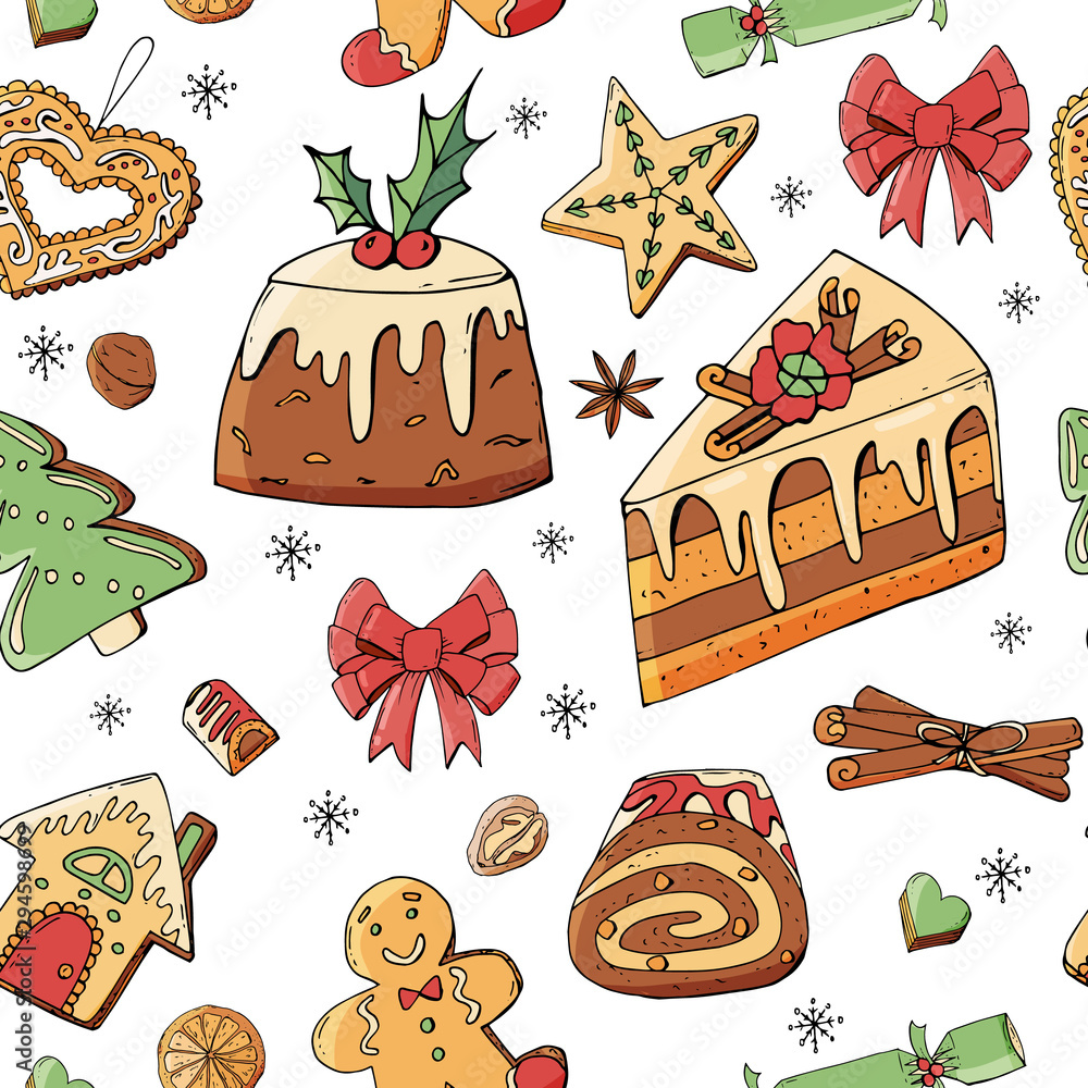 Seamless pattern with christmas pastry. Endless texture for festive ...