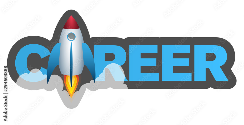 word CAREER with launching rocket, career boost concept vector ...