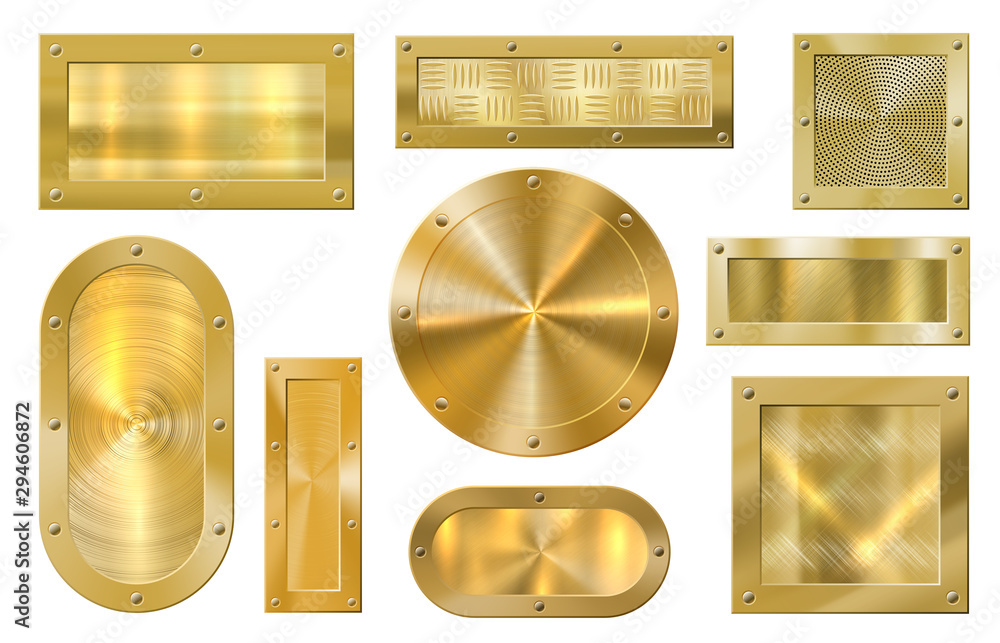 Gold metal banner. Golden plate, metallic textured golds banners and ...
