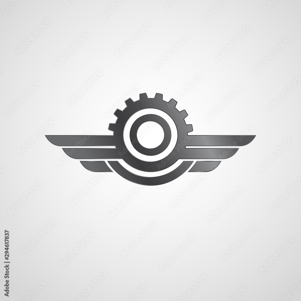 Engineering logo with gear wheel and wings. Logo design template ...