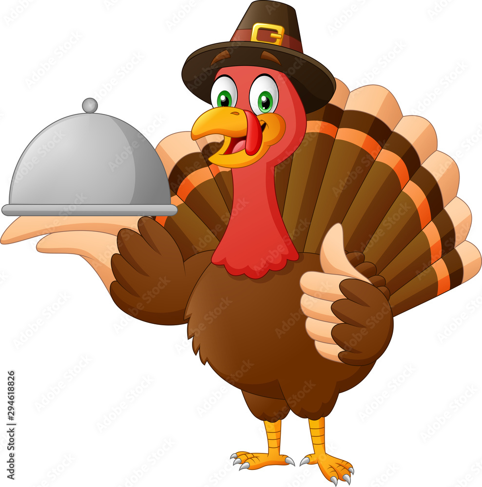 Cartoon turkey holding tray. Vector Illustration Stock Vector | Adobe Stock