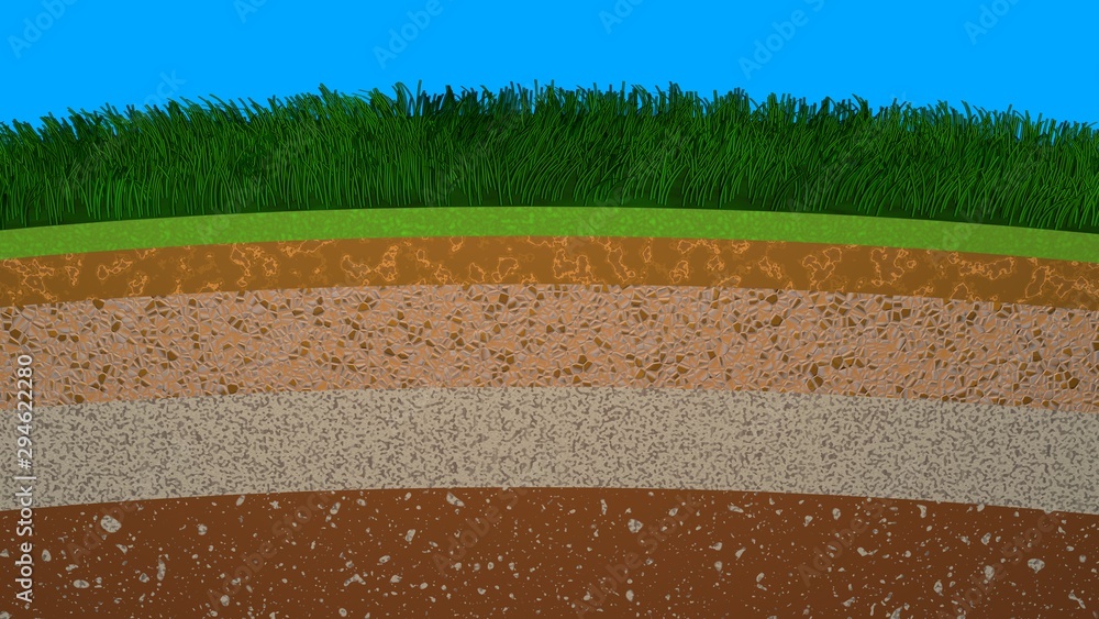 Cross section view of earth, soil , geological layers . 3d rendering ...