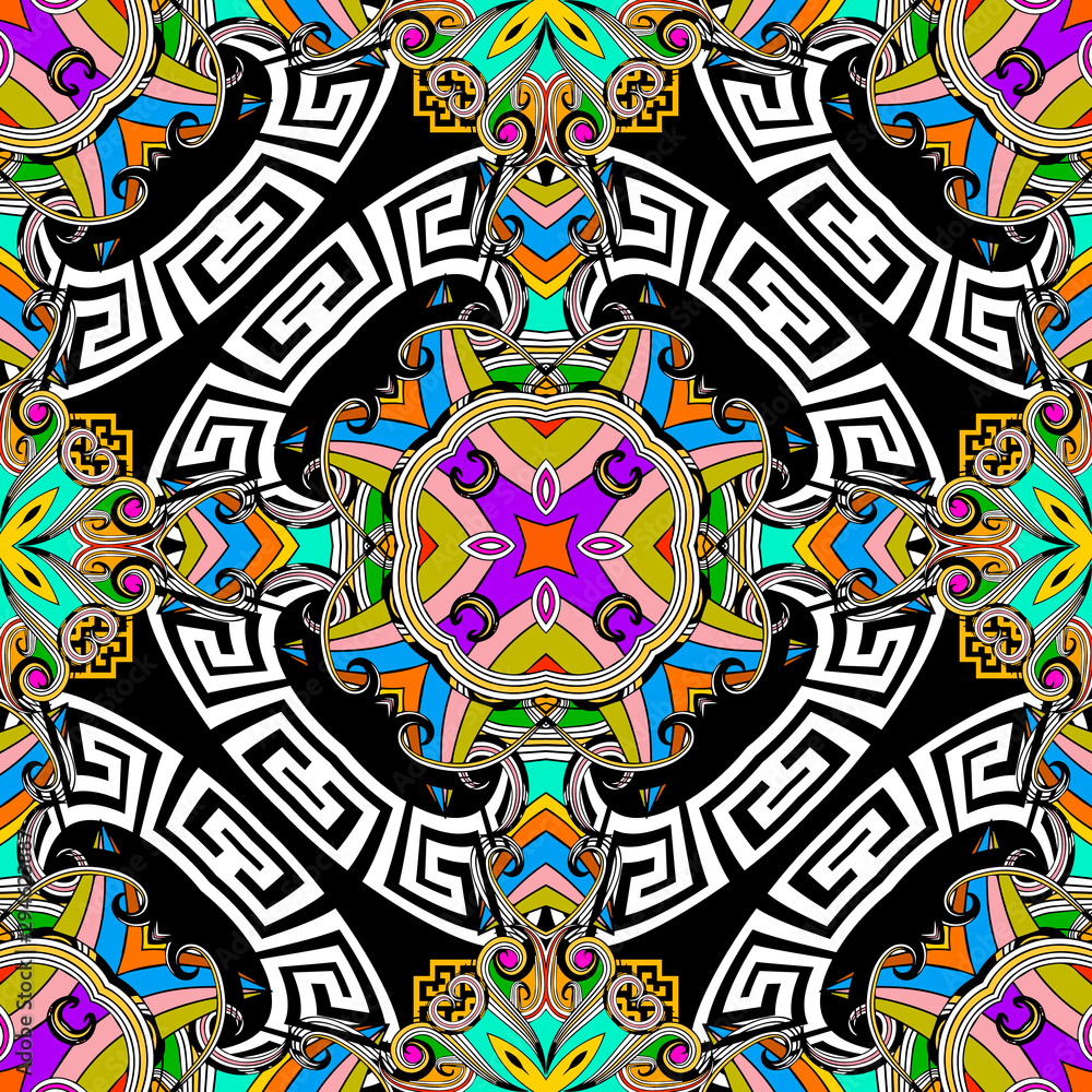 Abstract Greek vector seamless pattern. Floral background. Ethnic style ...