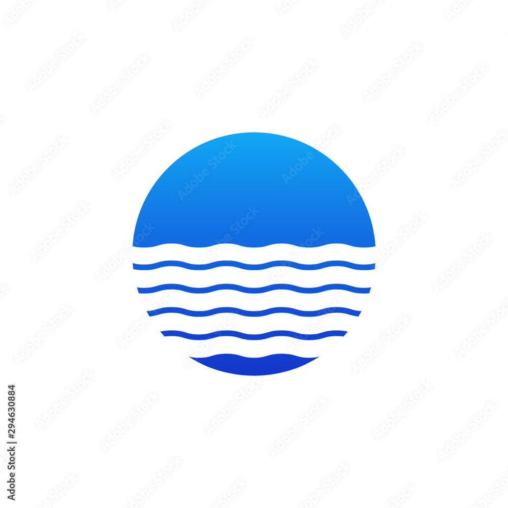 Modern ocean and sun icon, logo template, negative space ocean logo ...