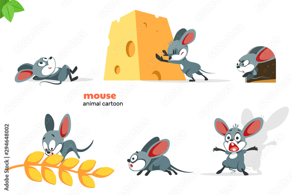 Set of cute mouse character with different action poses, isolated on ...