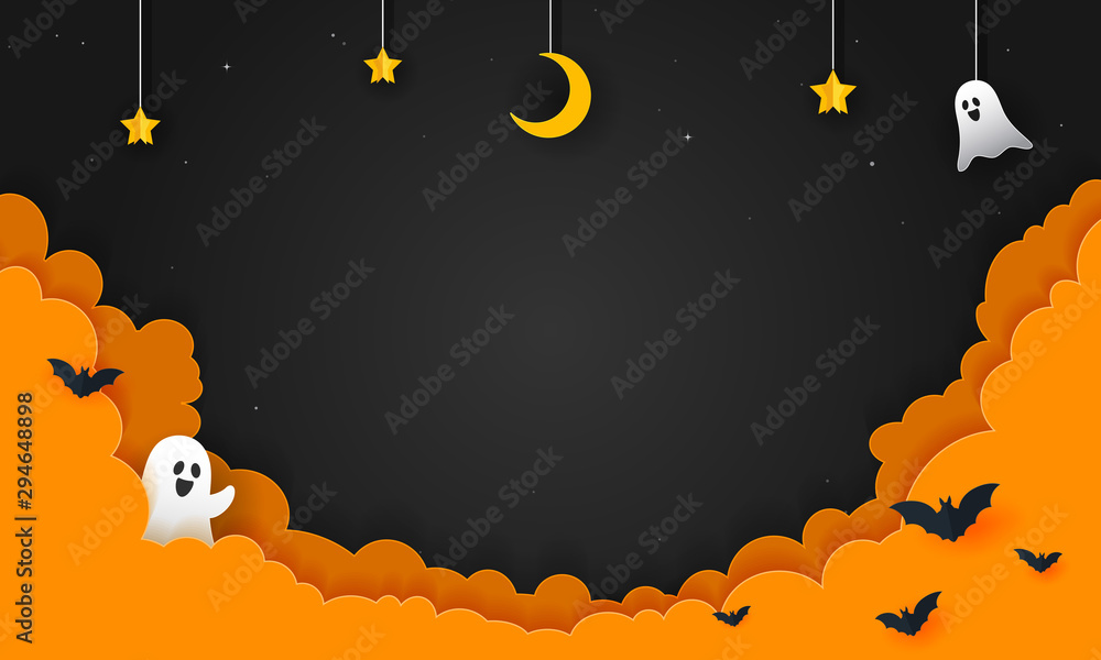 Halloween Night Background Vector illustration. Spooky ghost with night ...