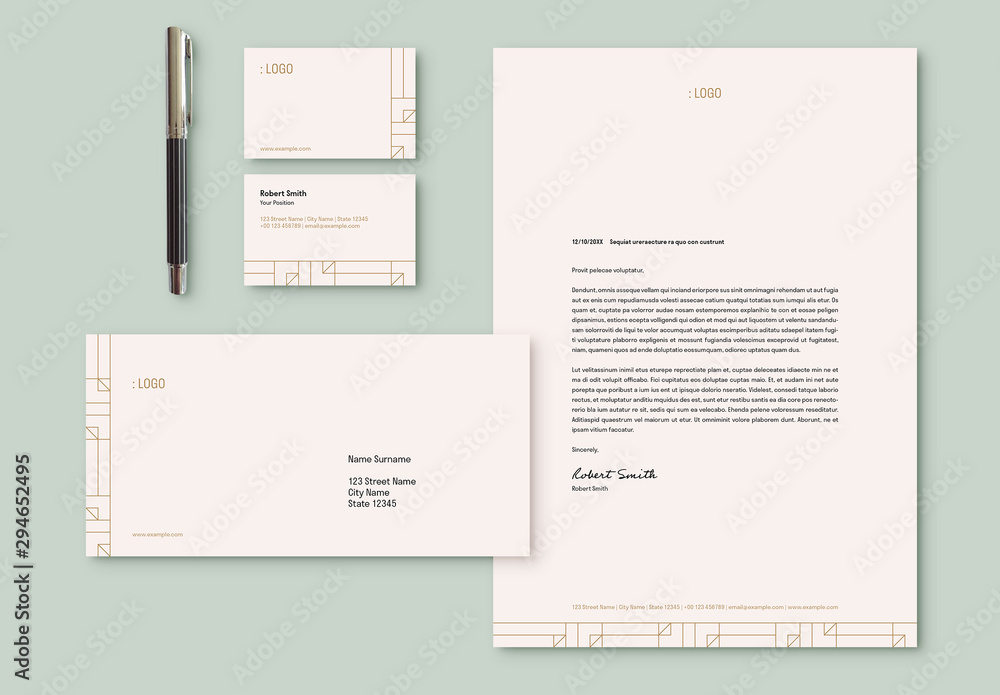 Stationery Set Layout with Geometric Line Accents Stock Template ...