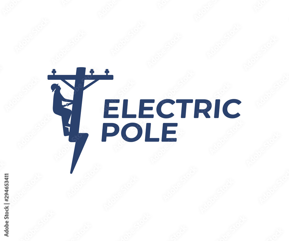 Power line repair logo design. Lineman and lightning bolt vector design ...
