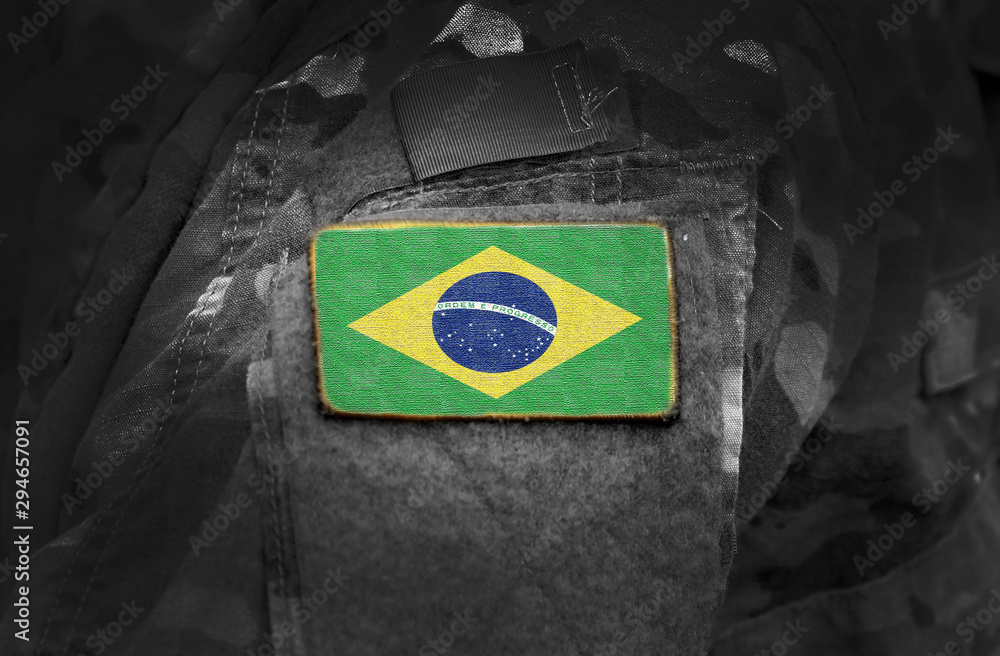 Flag of Brazil on soldiers arm. Flag of Brazil on military uniforms ...