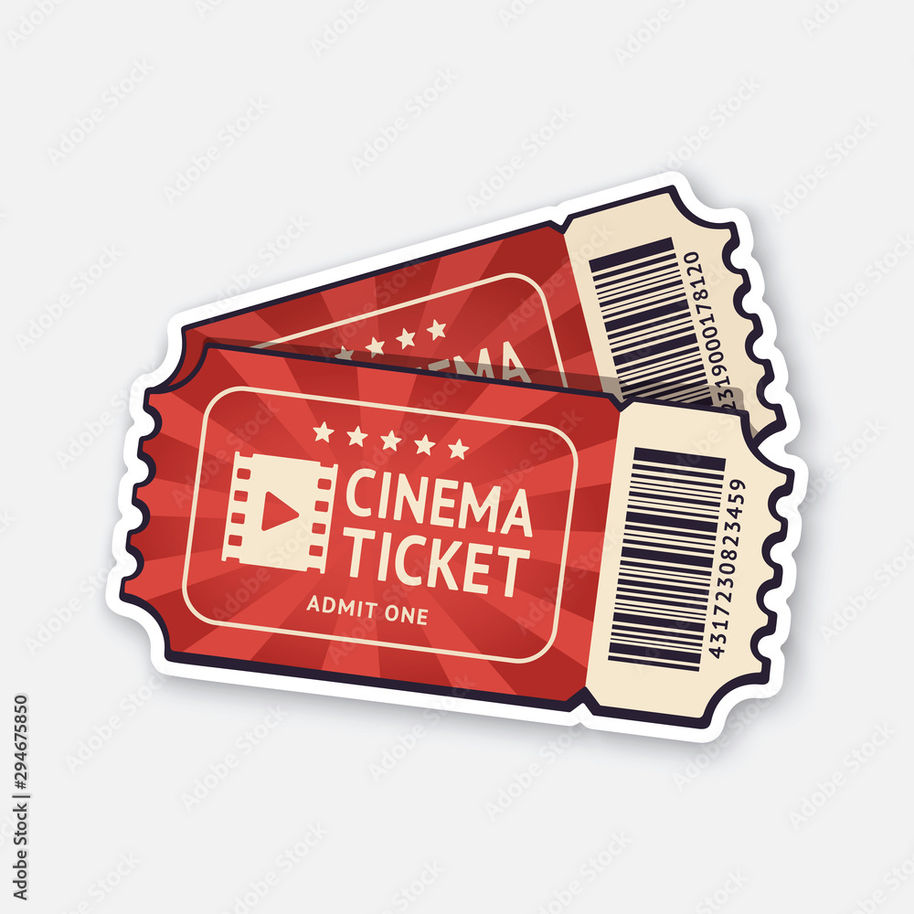 Vector illustration. Two cinema tickets with barcode. Pair paper retro ...