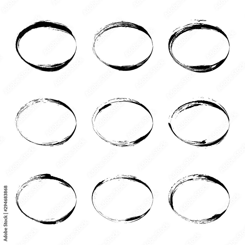 Set hand drawn oval frame. Text box from smears. Vector Black stroke ...