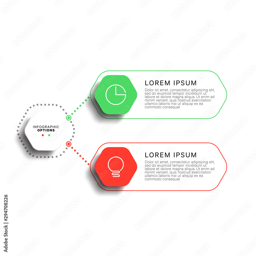 2 steps infographic template with realistic hexagonal elements on white ...