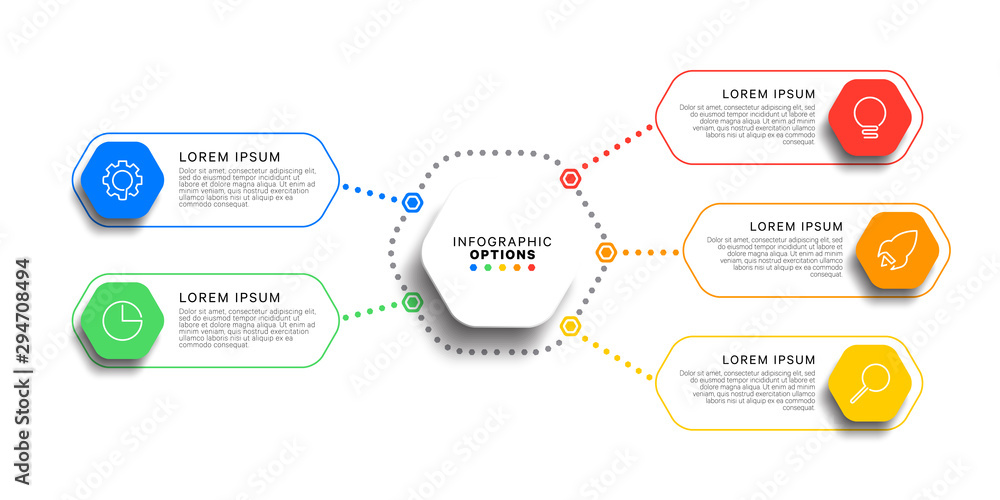 Vektorová grafika „5 steps infographic template with realistic hexagonal elements on white ...