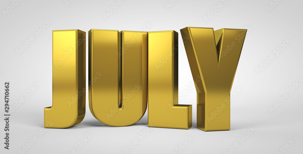 July 3d gold text isolated on white, 3d render illustration Stock ...