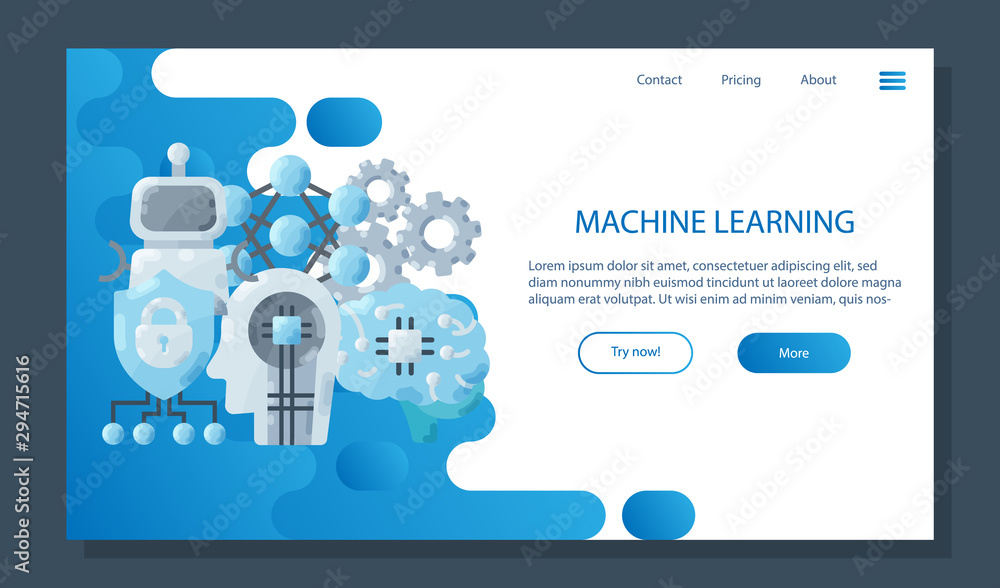 Machine learning banner. For landing page ai brain technology, digital ...