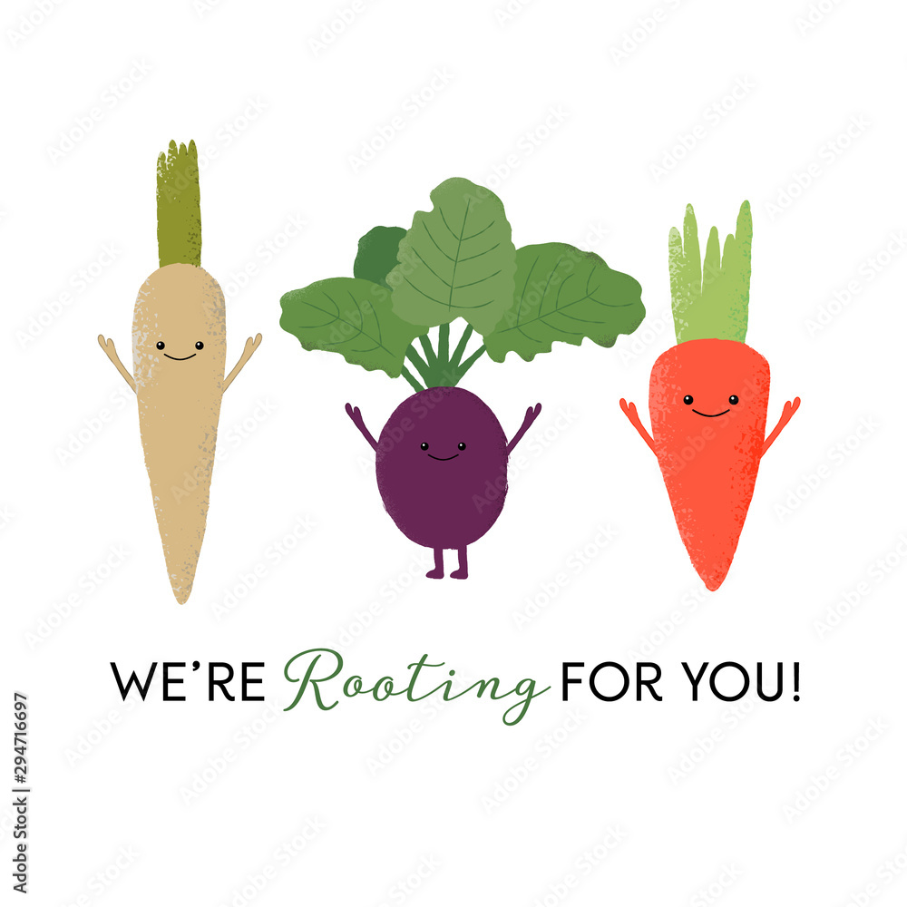 Vector illustration of happy carrot, beetroot and parsnip characters ...