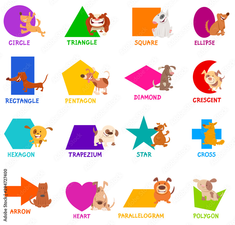 geometric shapes with dogs characters set Stock Vector | Adobe Stock