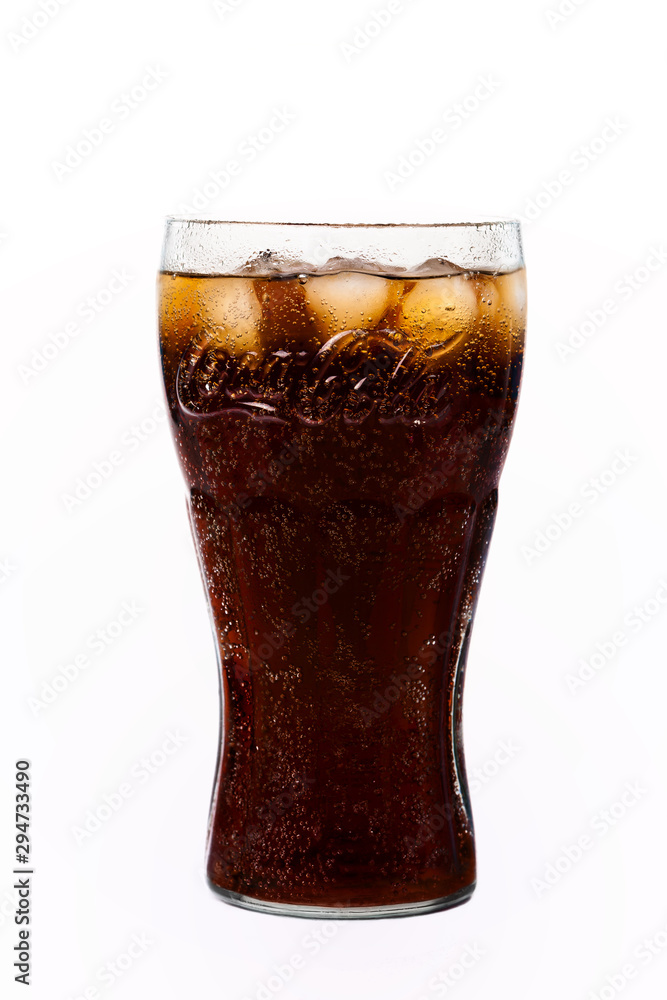 TRIESTE, ITALY - April 14, 2016, Glass of Coca-Cola. Isolated on white ...