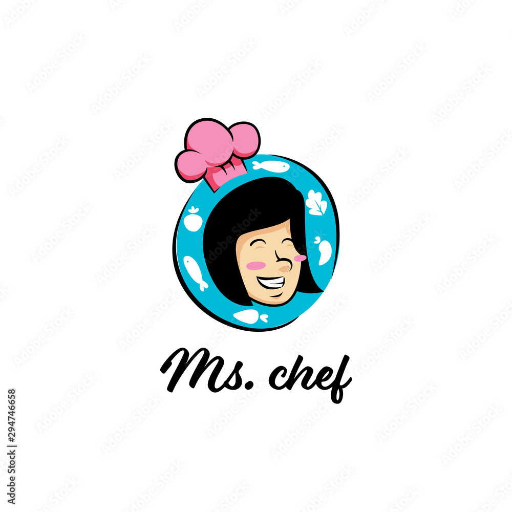 miss chef sweet cute female personal chef logo icon symbol with happy ...