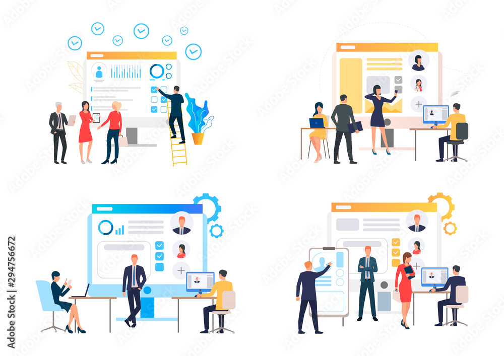 Personnel selection illustration set. Managers presenting candidates ...
