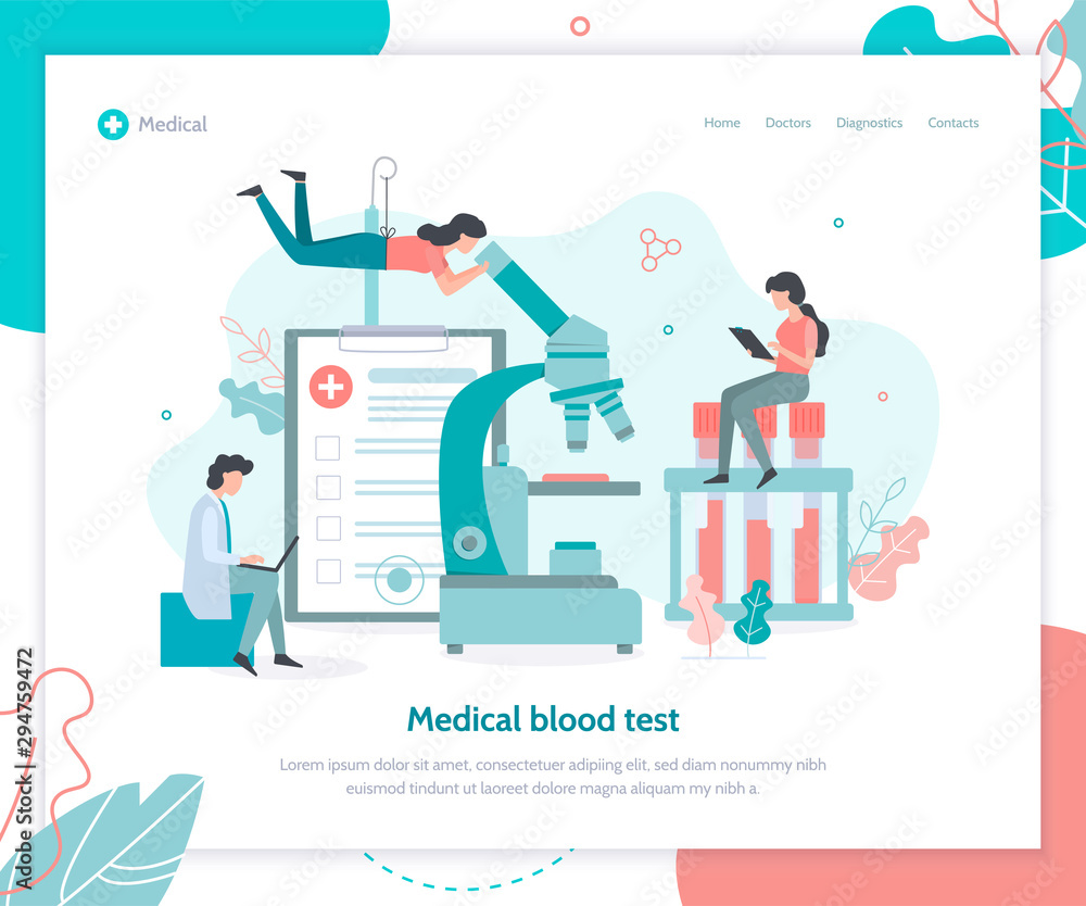 Execution a blood test in the medical laboratory. Landing design ...
