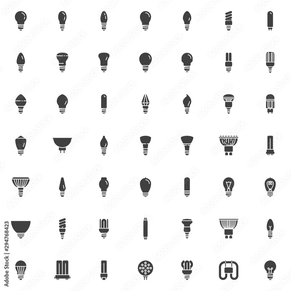 Light bulbs vector icons set, modern solid symbol collection, filled ...